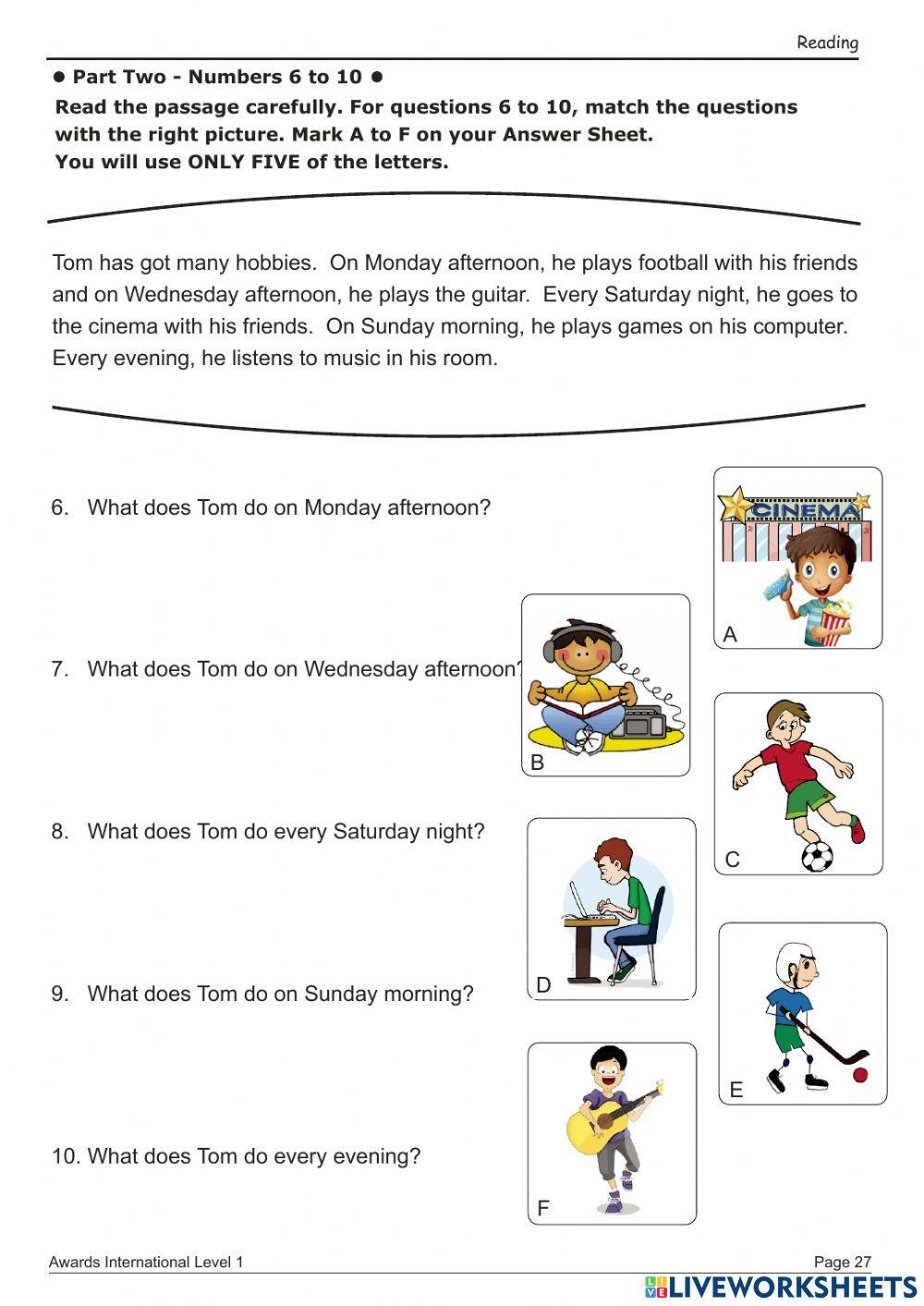 AWARDS LEVEL 1 SAMPLE TEST worksheet | Live Worksheets