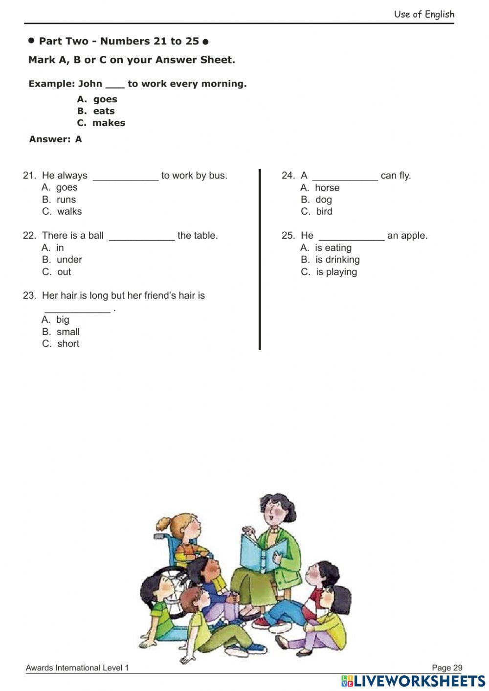 AWARDS LEVEL 1 SAMPLE TEST worksheet | Live Worksheets