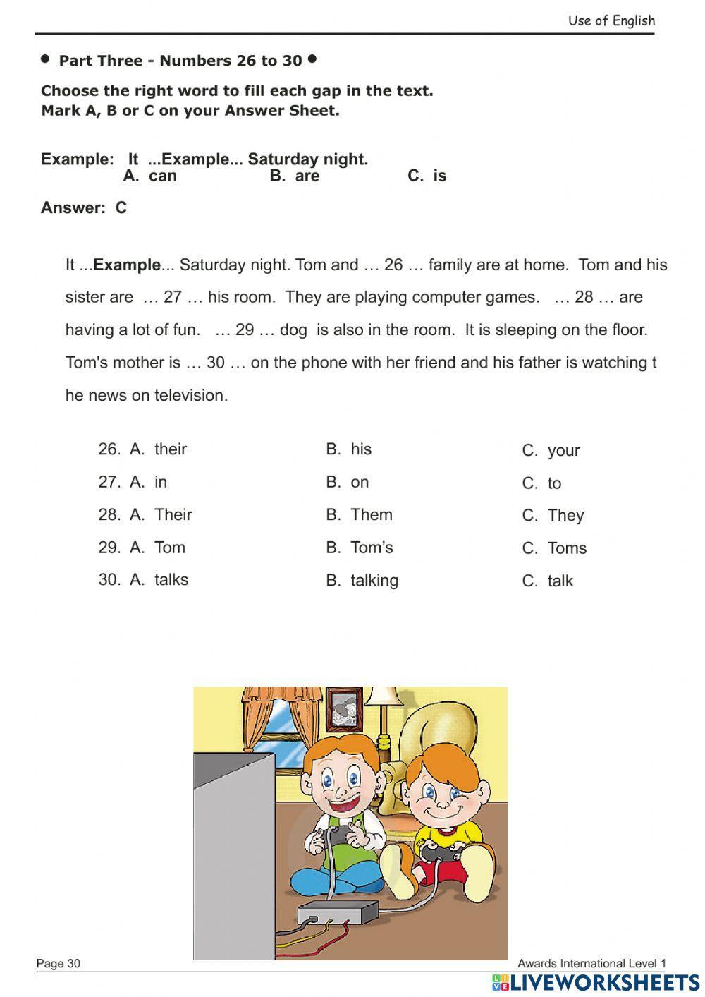 AWARDS LEVEL 1 SAMPLE TEST worksheet | Live Worksheets