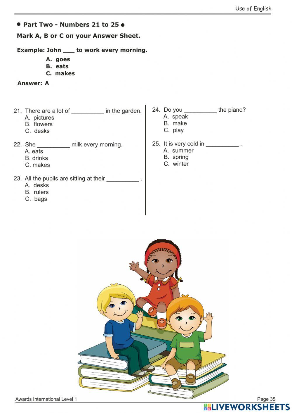 AWARDS LEVEL 1 2015 worksheet | Live Worksheets