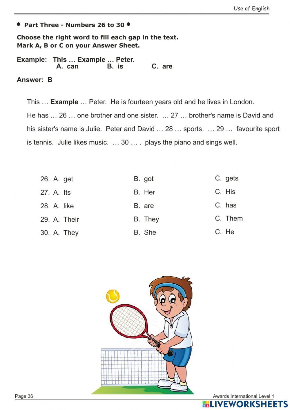 AWARDS LEVEL 1 2015 worksheet | Live Worksheets
