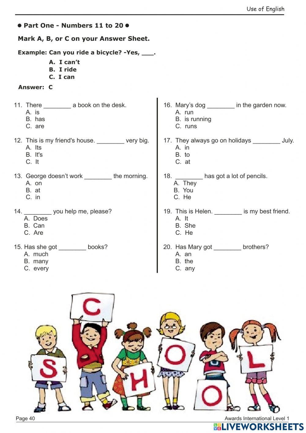 AWARDS LEVEL 1 2016 worksheet | Live Worksheets