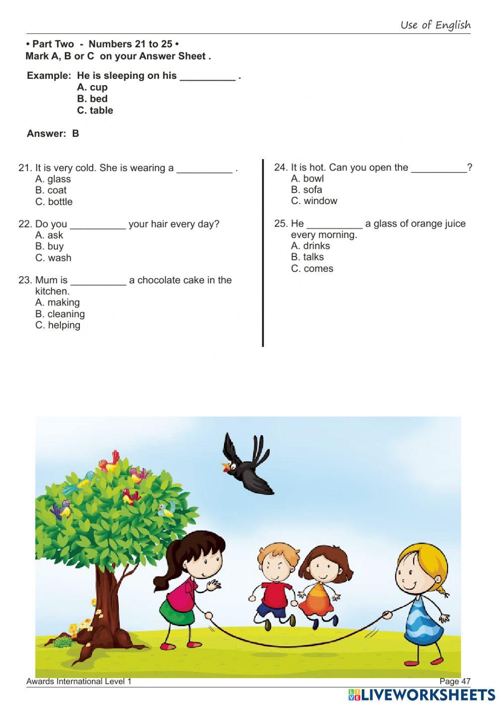 AWARDS LEVEL 1 2017 worksheet | Live Worksheets