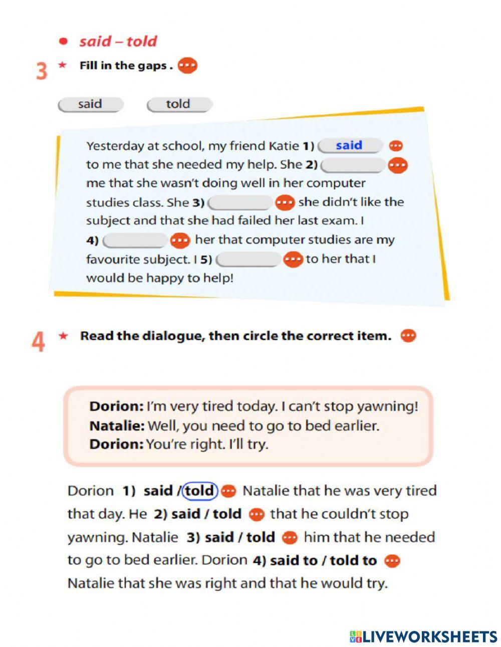Said-told | Free Interactive Worksheets | 1733680