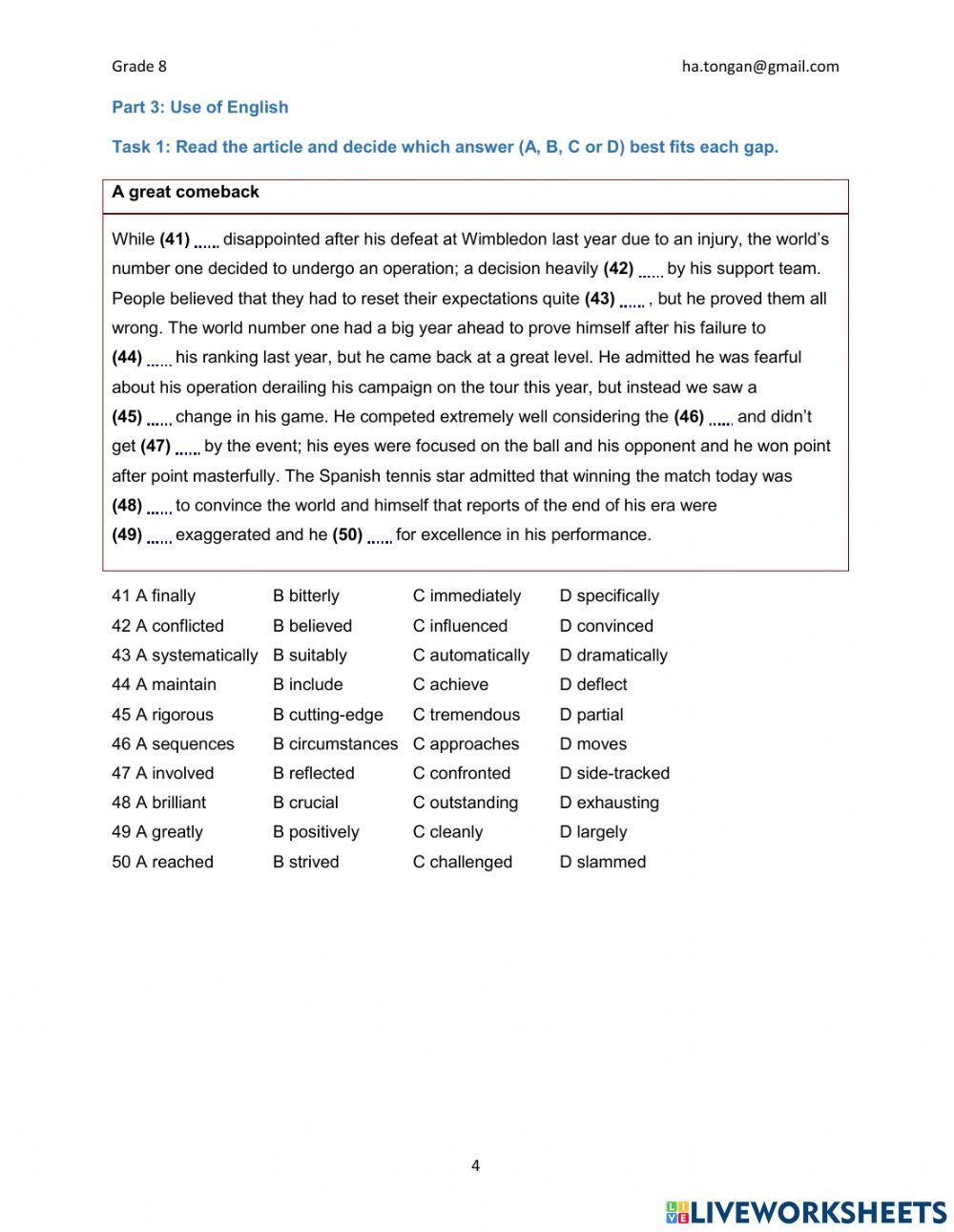 G8 Day 50 Practice 2 worksheet | Live Worksheets