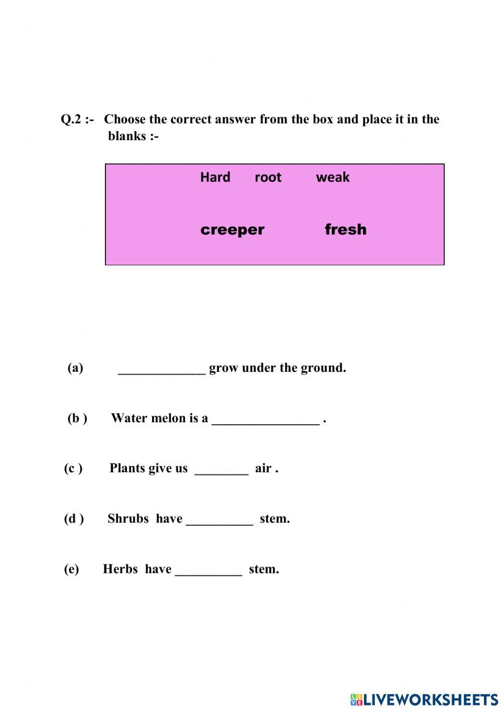 WS CL-1 EVS PLANTS online exercise for | Live Worksheets