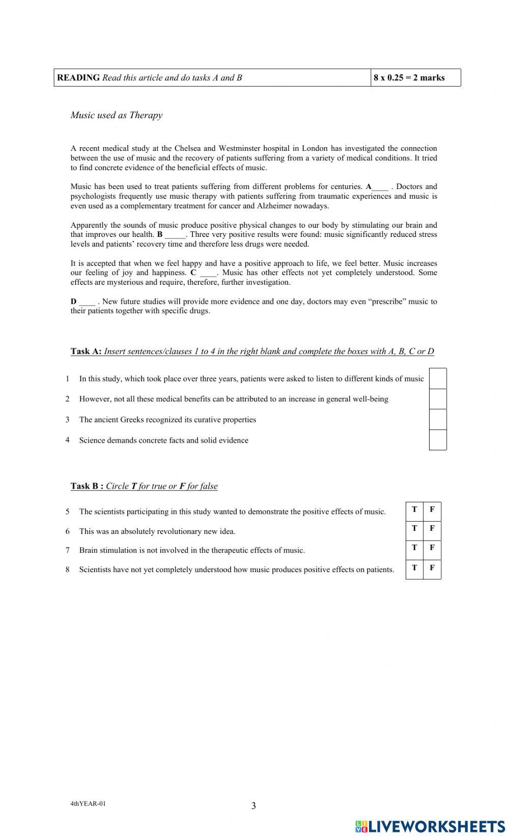 4th FINAL EXAM worksheet | Live Worksheets