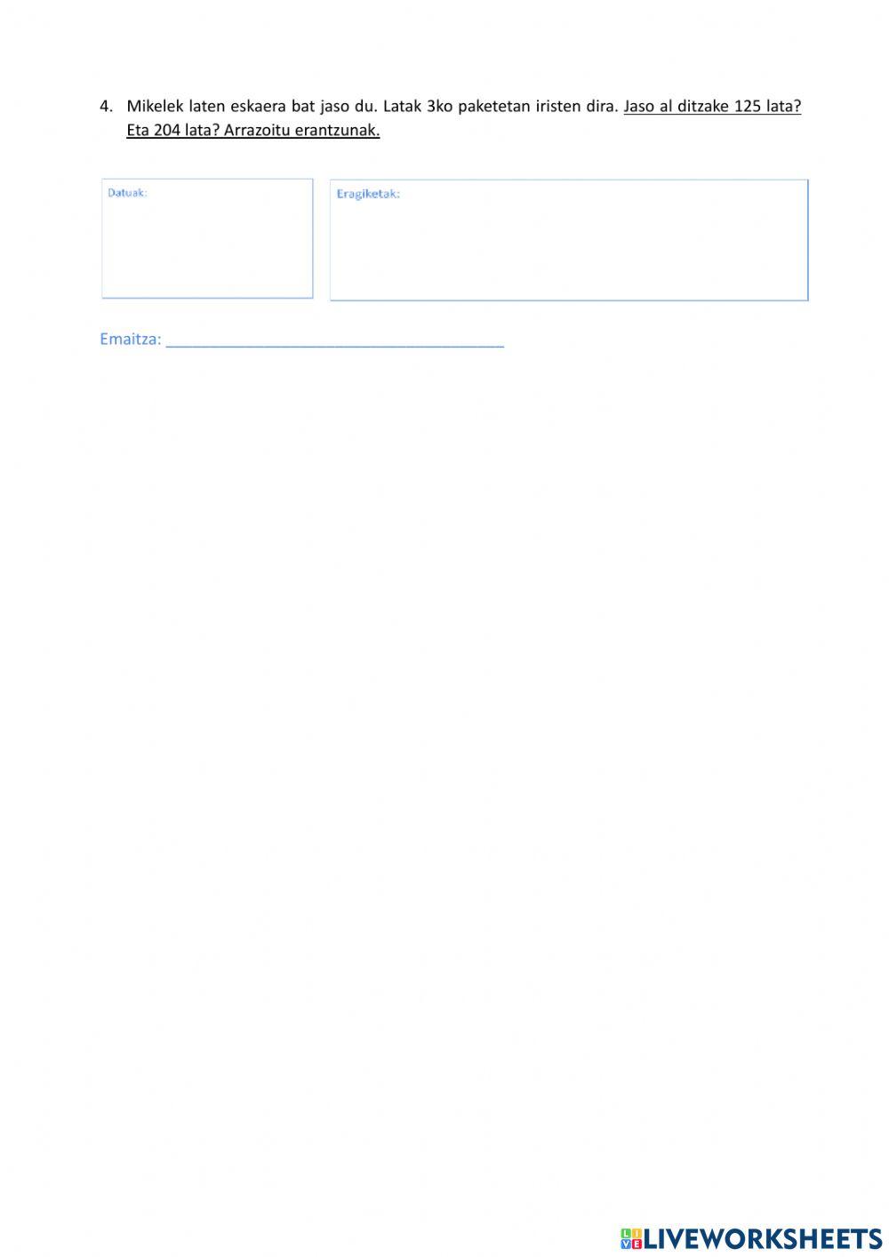 5.MAILA: 4.PROBLEMAK online exercise for | Live Worksheets