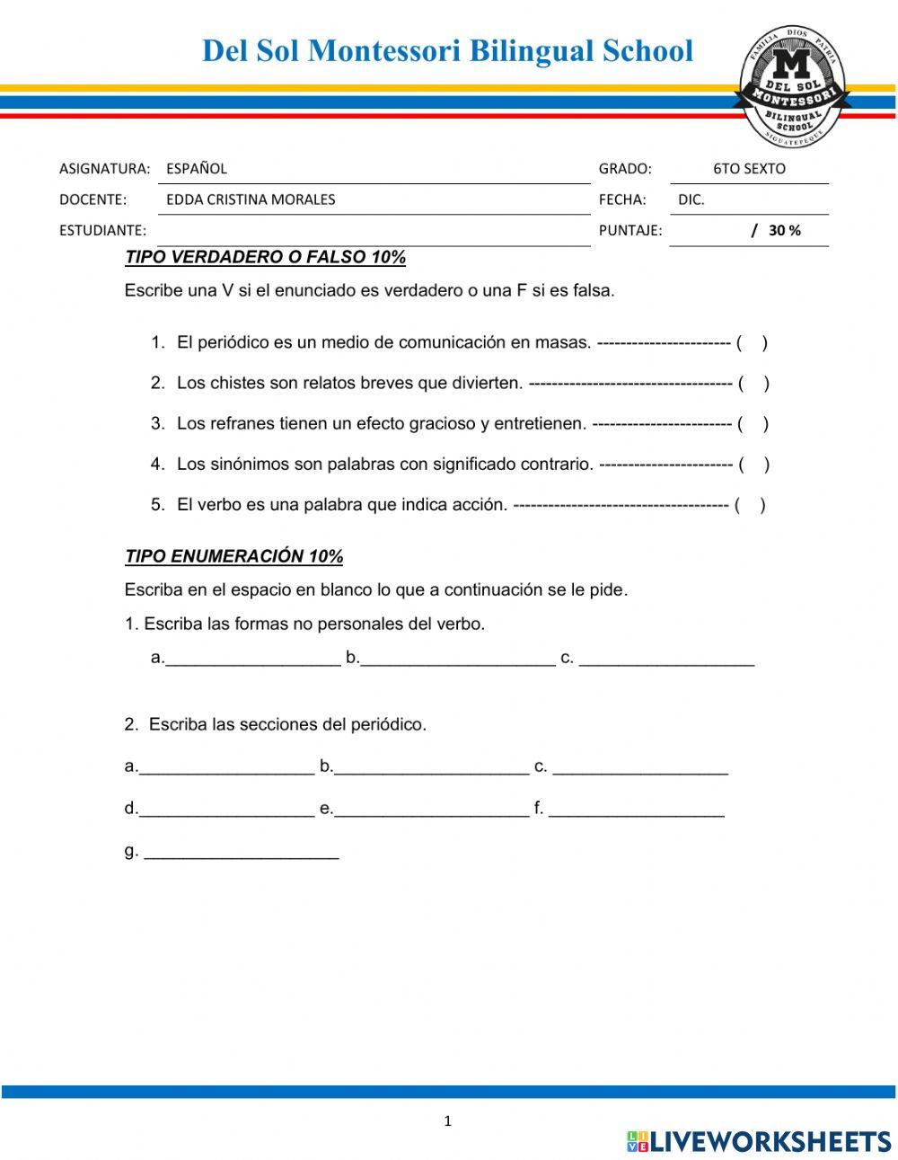 Español 6to grado online exercise for | Live Worksheets