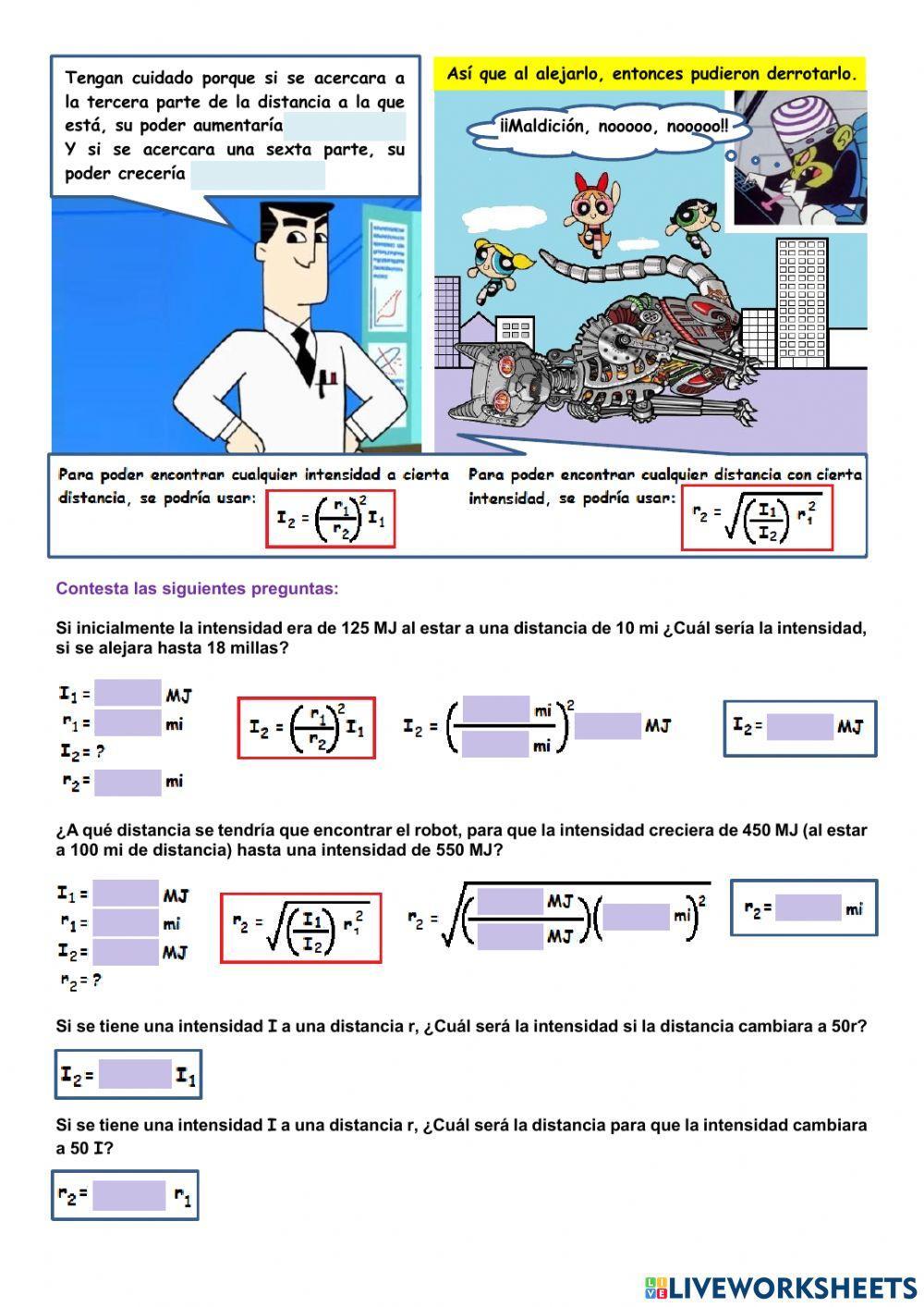 Ley del inverso cuadrado worksheet | Live Worksheets
