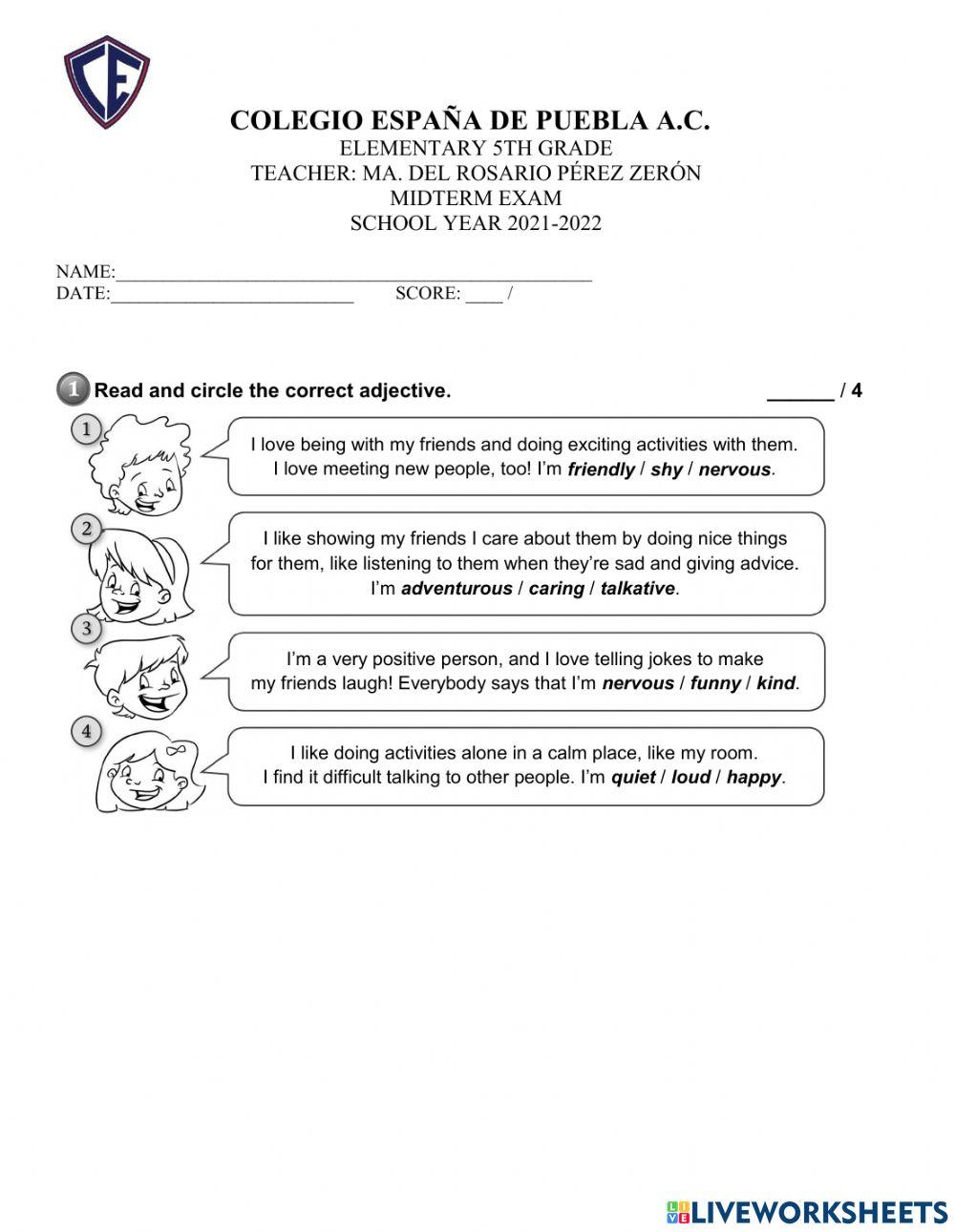 ELEMENTARY EXAM 1550 | Rosario Pérez | Live Worksheets