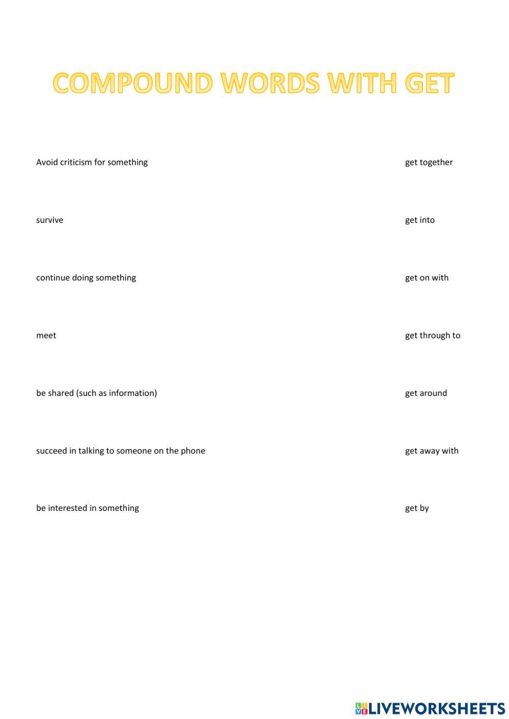 compound words with GET online exercise for | Live Worksheets