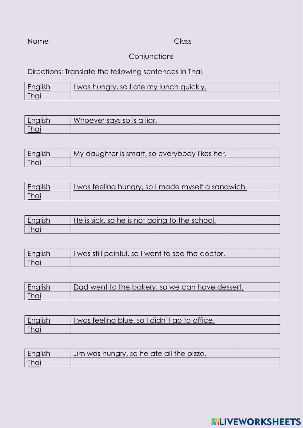 Conjunctions 5 4015260 | Vaezine2021 | Live Worksheets