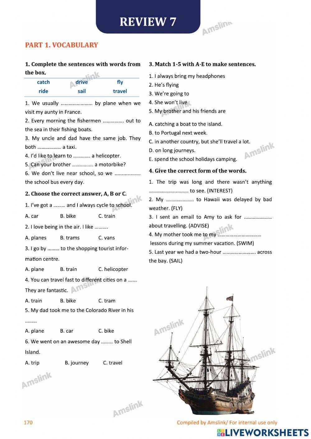 A2-Minitest Vocab 7 worksheet | Live Worksheets
