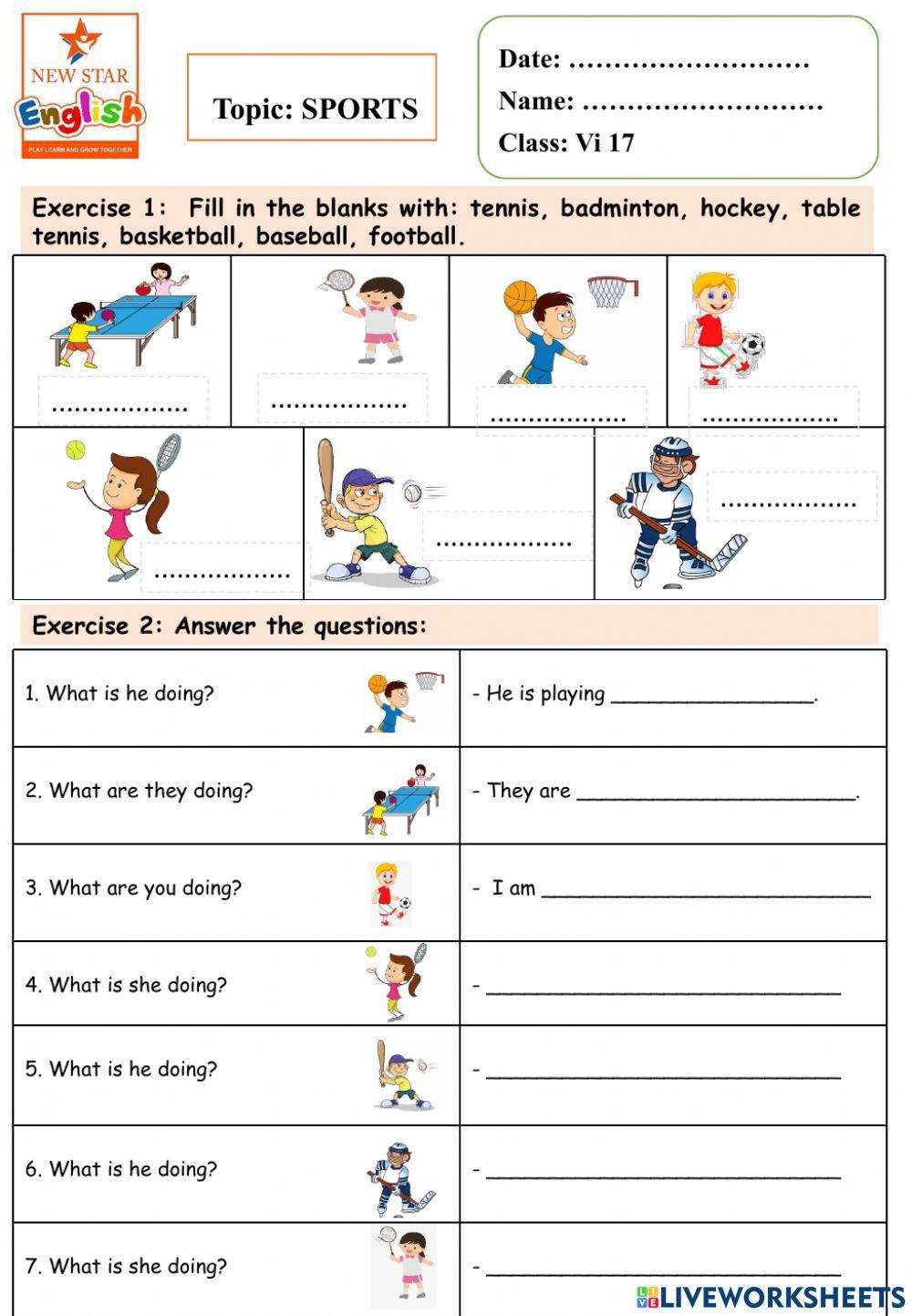 Vi 17- Sports- Lesson 1 worksheet | Live Worksheets