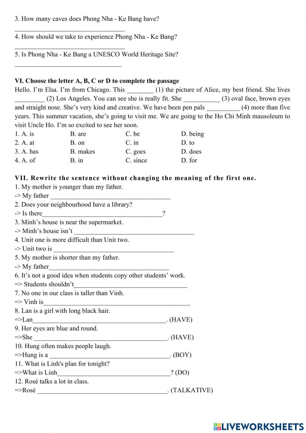 PRACTICE TEST 1-1ST TERM-GRADE 6 online exercise for | Live Worksheets