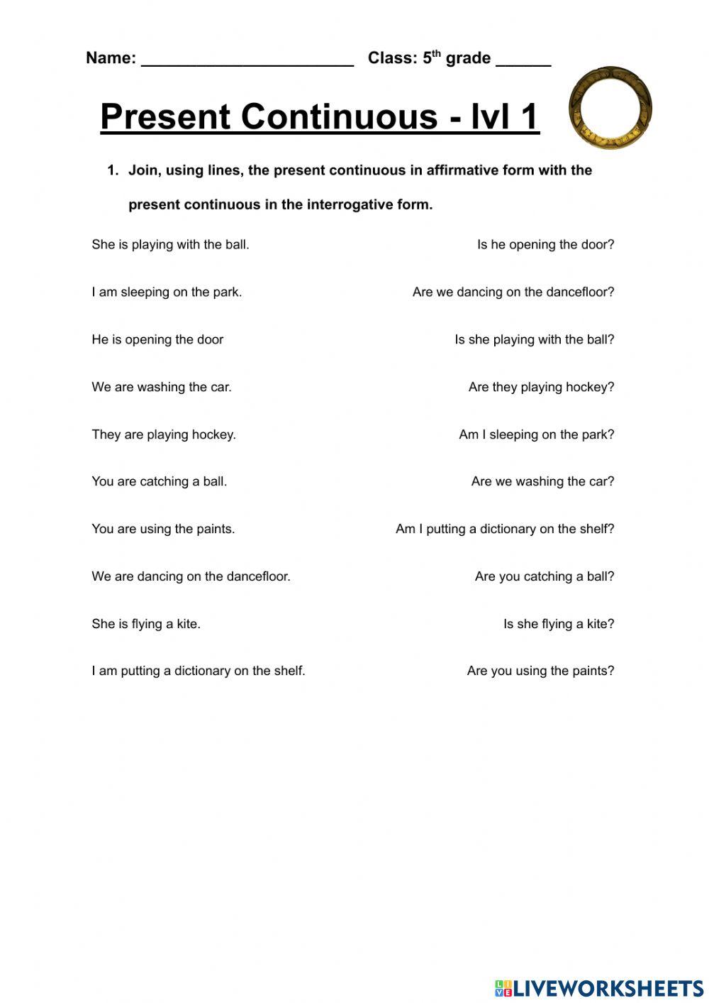 Present Continuous (?) - lvl 1 interactive worksheet | Live Worksheets