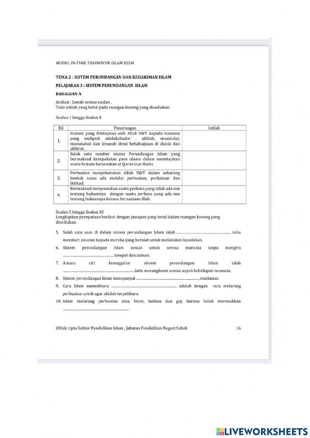 Smk merotai besar tawau (MODUL JPNS) worksheet | Live Worksheets