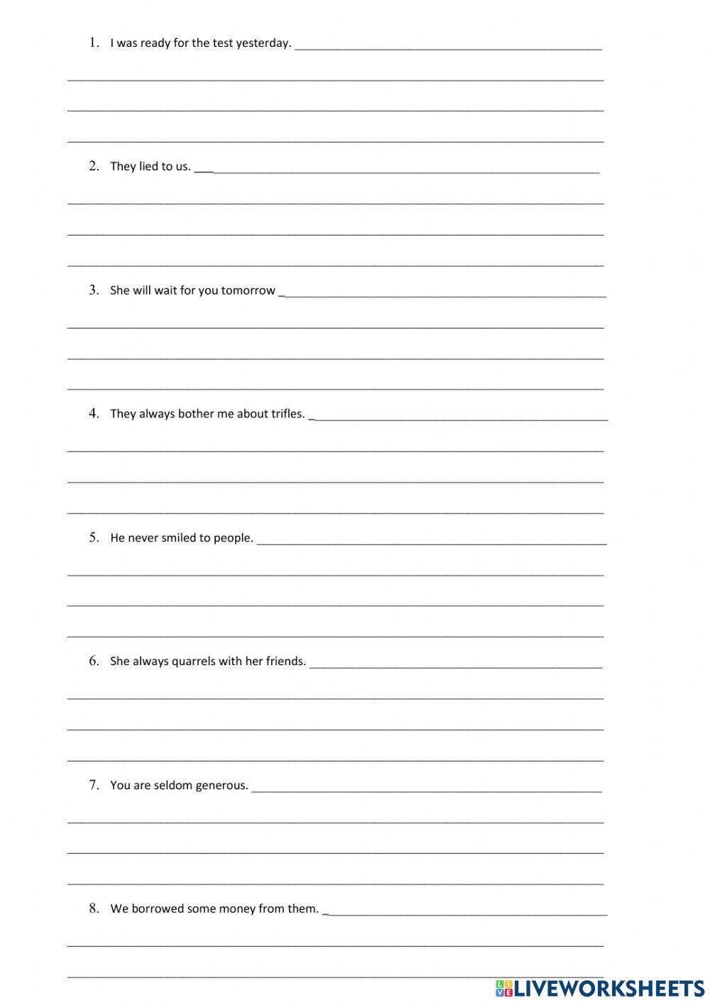 Questions and negatives worksheet | Live Worksheets