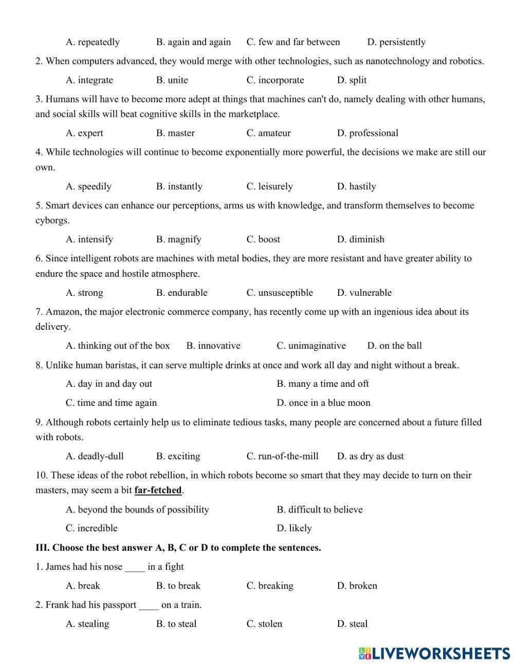 Unit 7. ARTIFIC… | Free Interactive Worksheets | 1736194