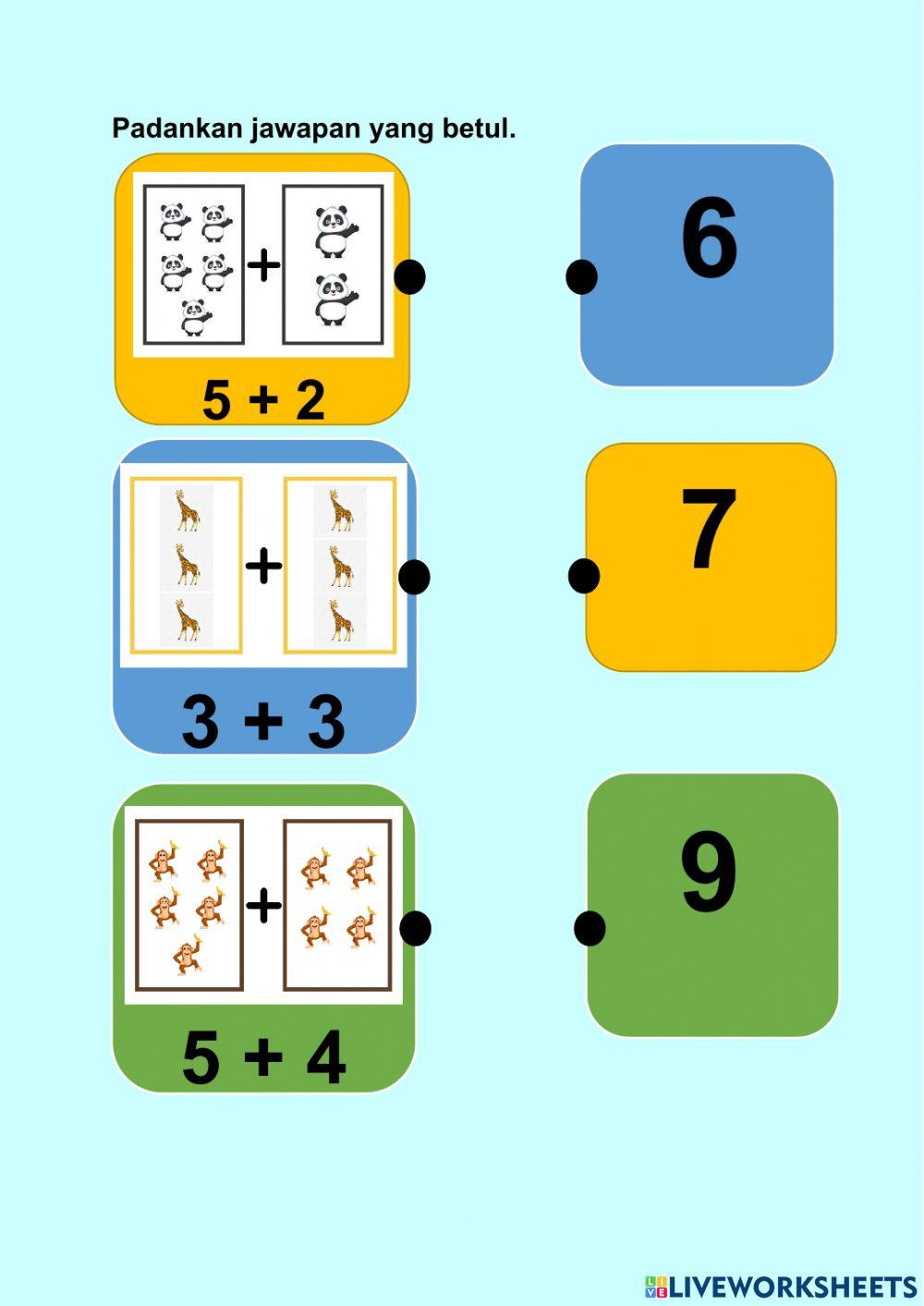 Operasi tambah mudah worksheet | Live Worksheets