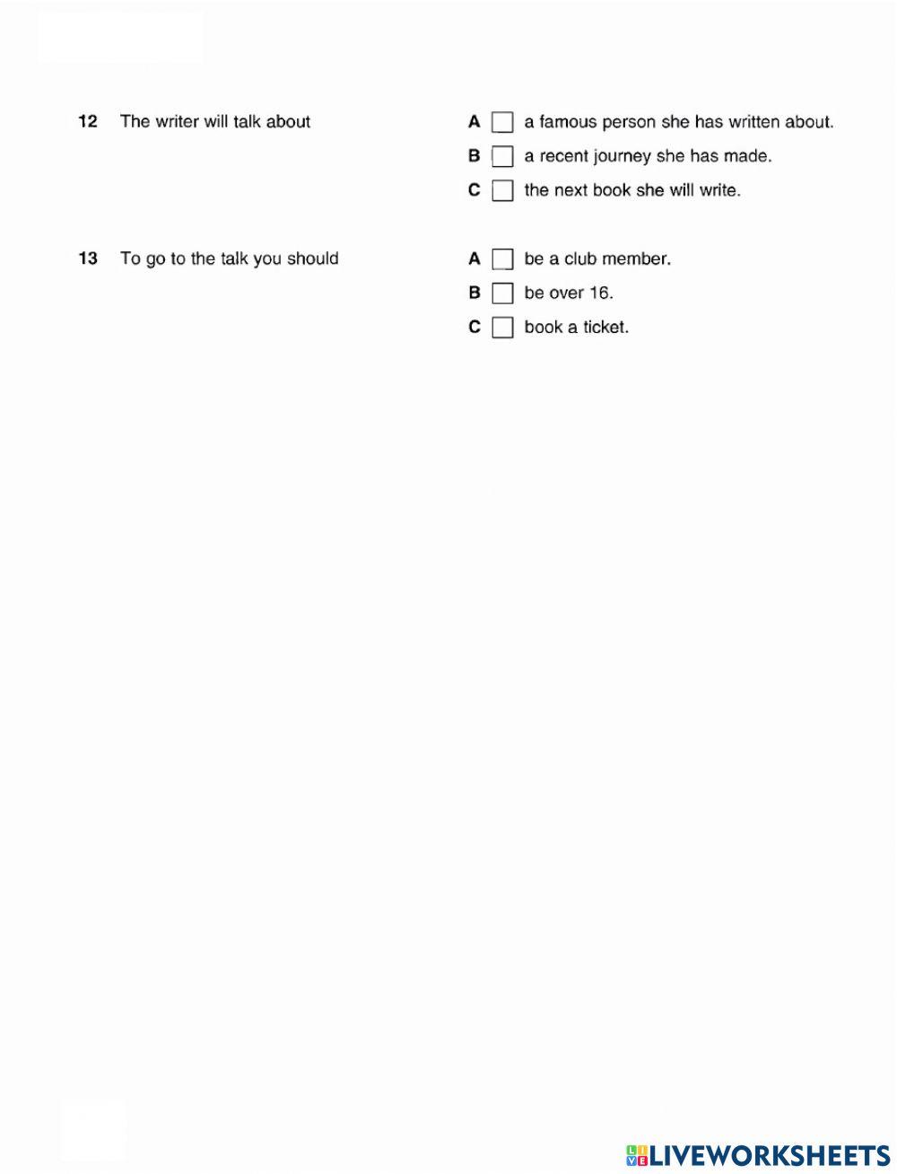Pet 3-test 3-listening-p2 worksheet | Live Worksheets