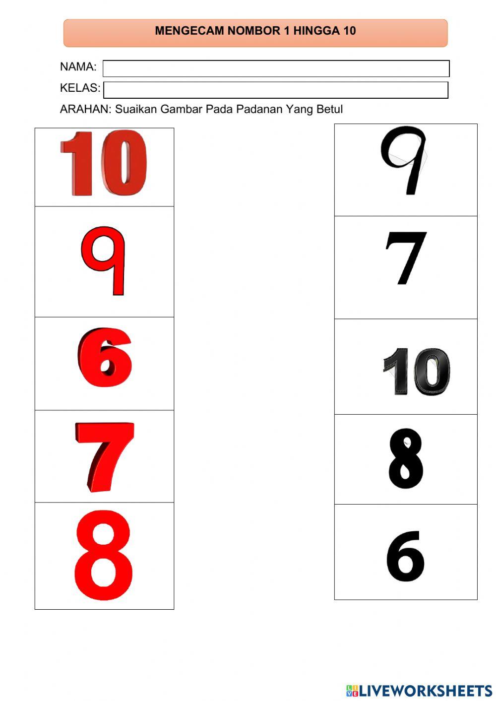 Lembaran Kerja 2: Mengecam Nombor online exercise for | Live Worksheets