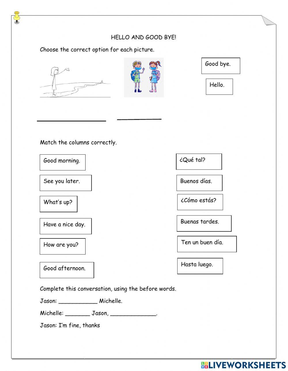 Hello or Good bye online exercise for | Live Worksheets