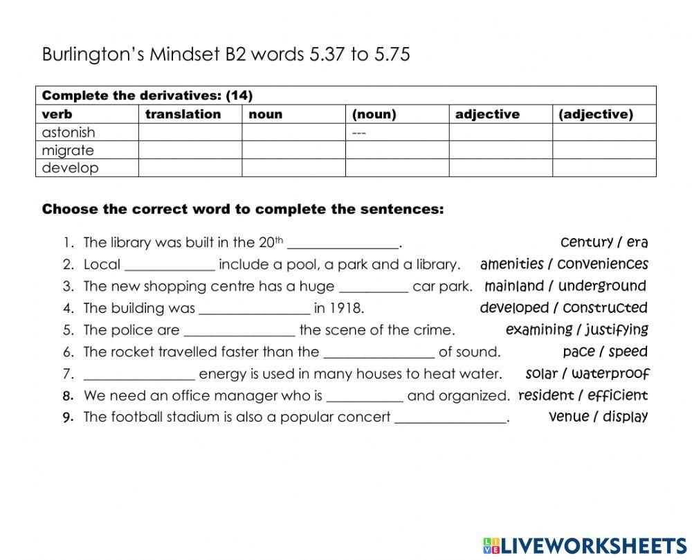 Mindset B2 word… | Free Interactive Worksheets | 1736926