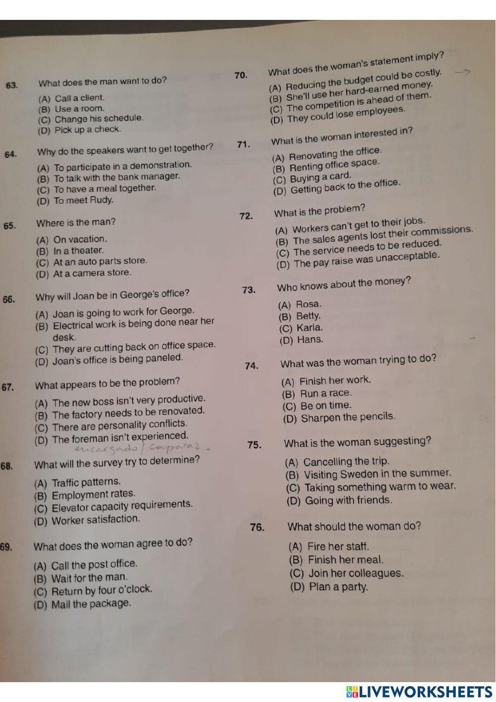 Toeic worksheet for TOEIC | Live Worksheets