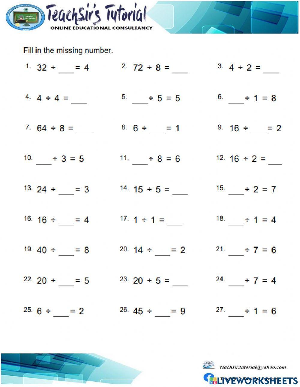 Missing numbers online exercise for 3 | Live Worksheets