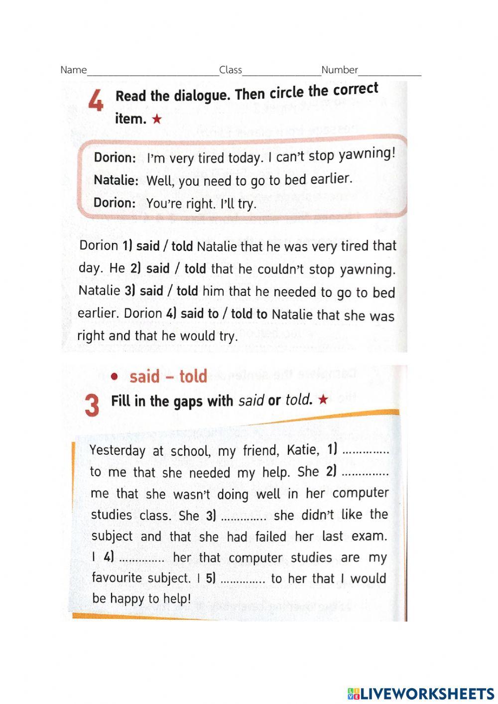 Said Told online exercise for | Live Worksheets