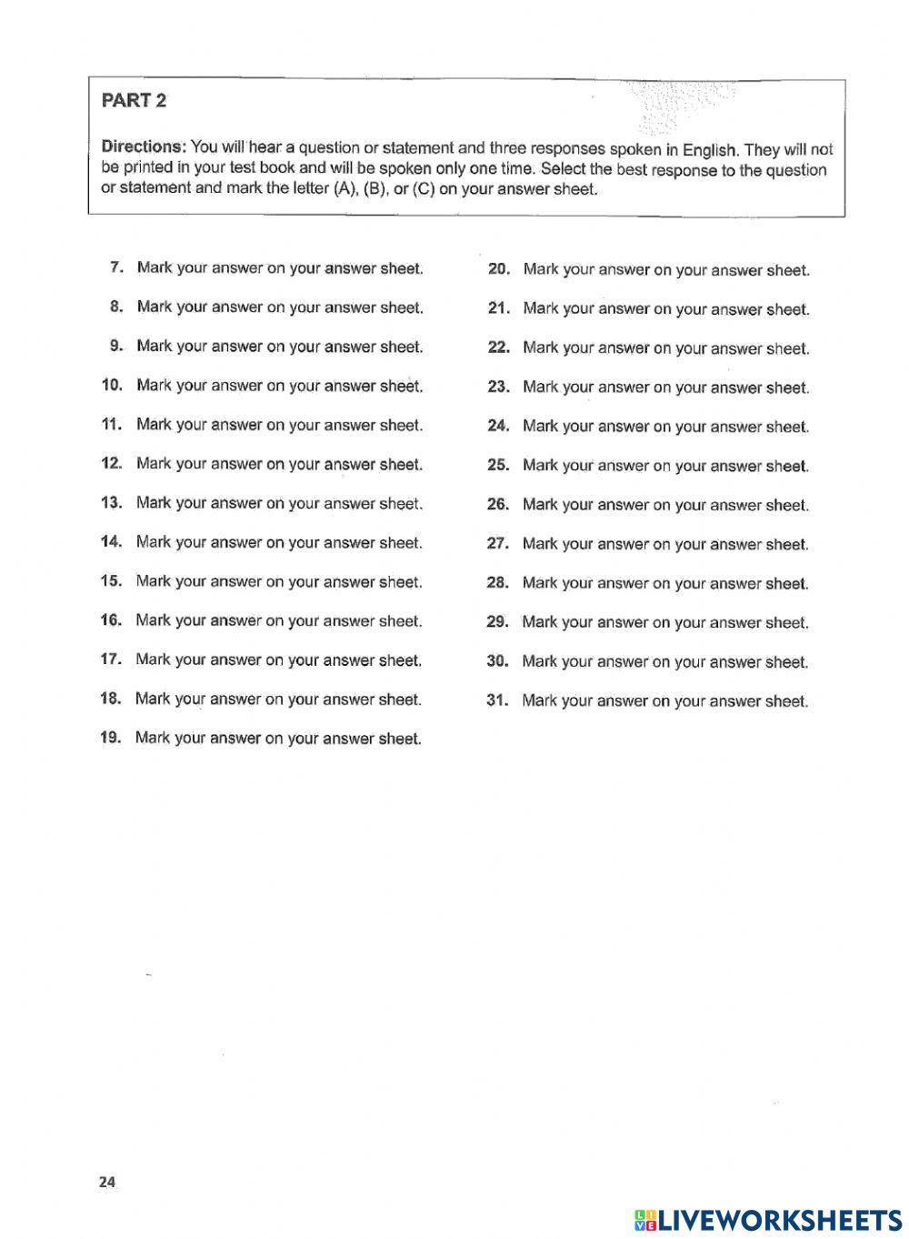 Test 01 Part 2 worksheet | Live Worksheets
