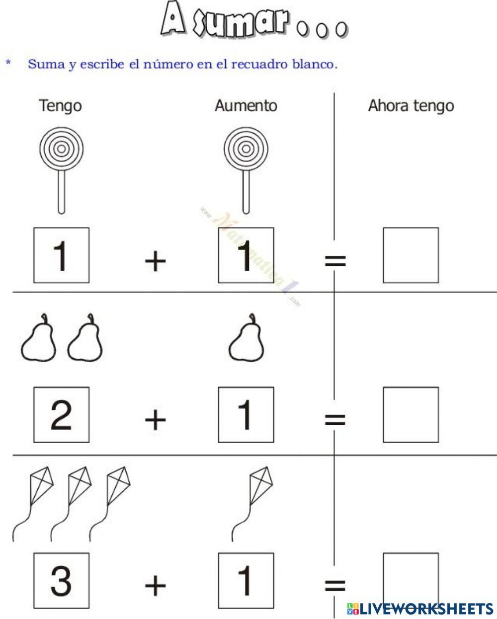 Suma para niños de 3 años online exercise for | Live Worksheets