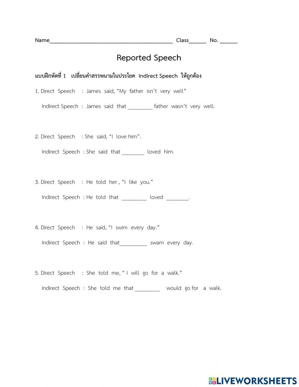 1737610 | Reported speech | Ekawat | LiveWorksheets