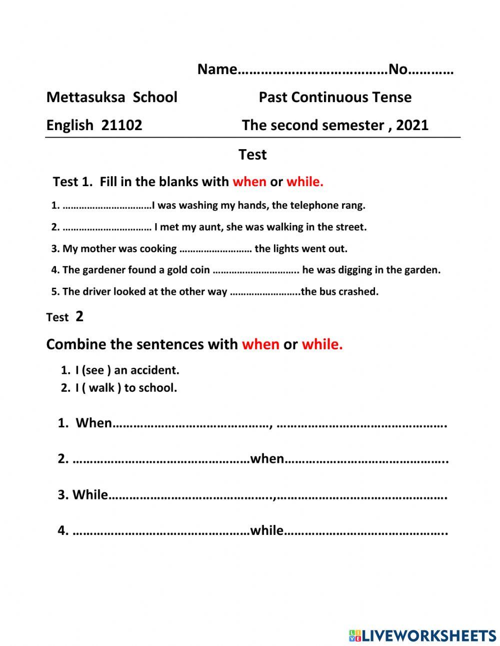 Past Continuous Tense online exercise for | Live Worksheets