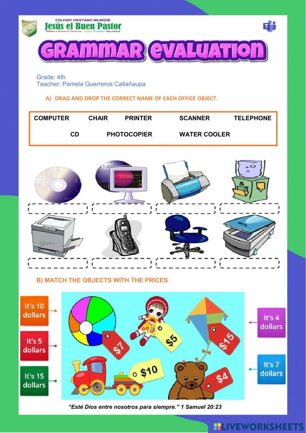 4 grade grammar evaluation worksheet | Live Worksheets