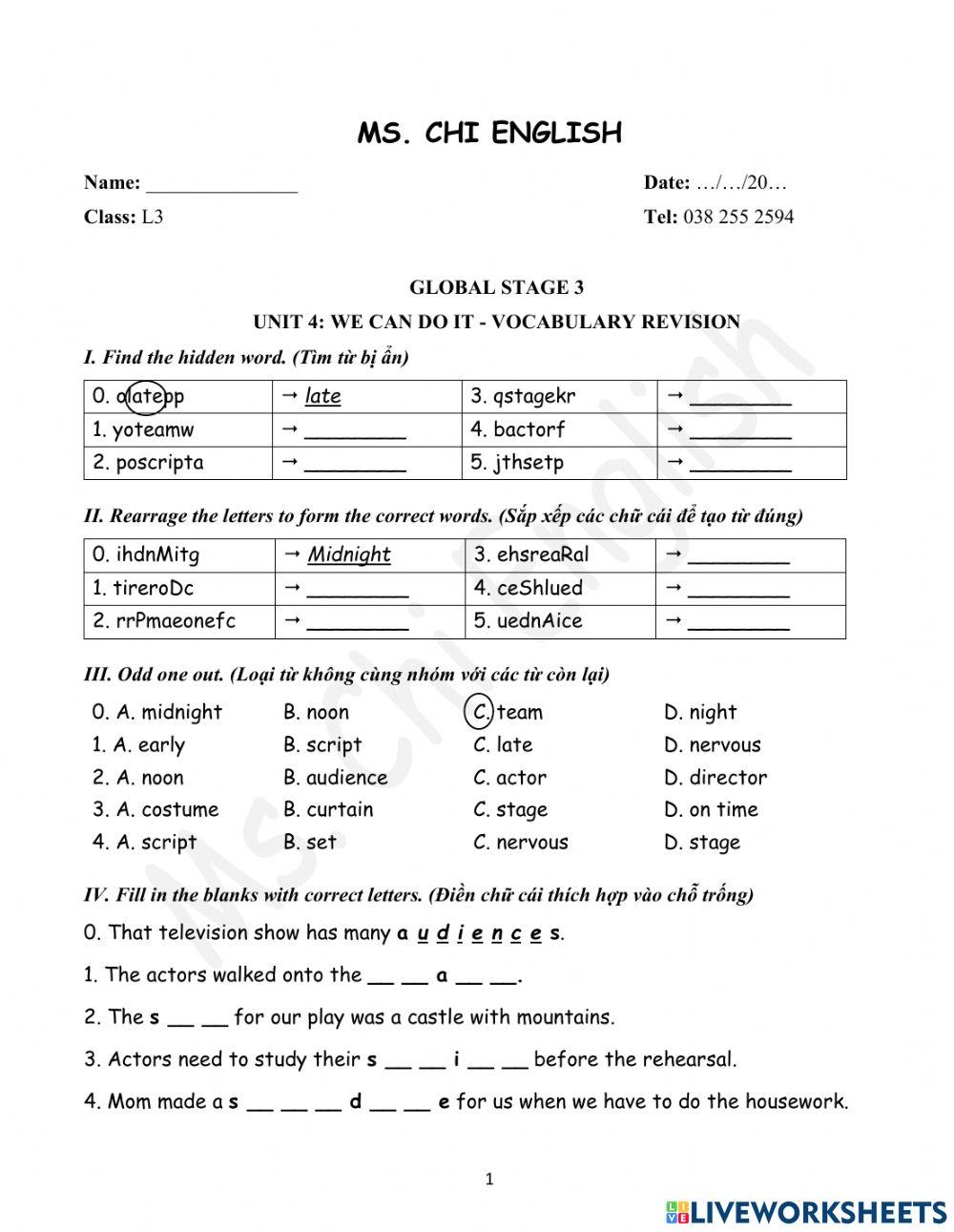 20.12.21-L3-U4-Vocabulary-Revision worksheet | Live Worksheets
