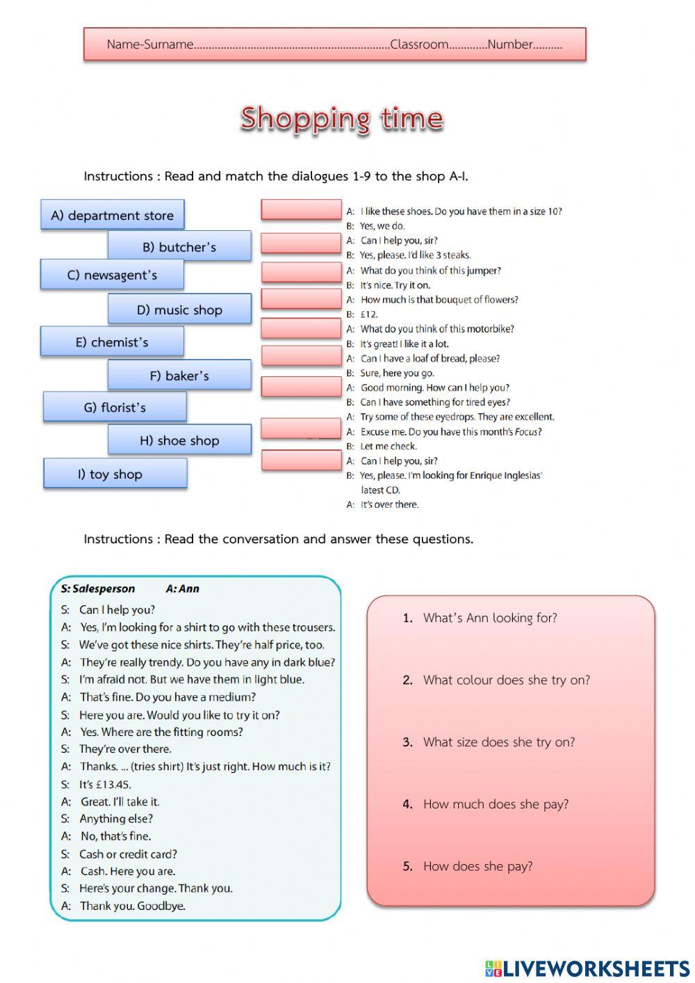 m4 shopping time online exercise for | Live Worksheets