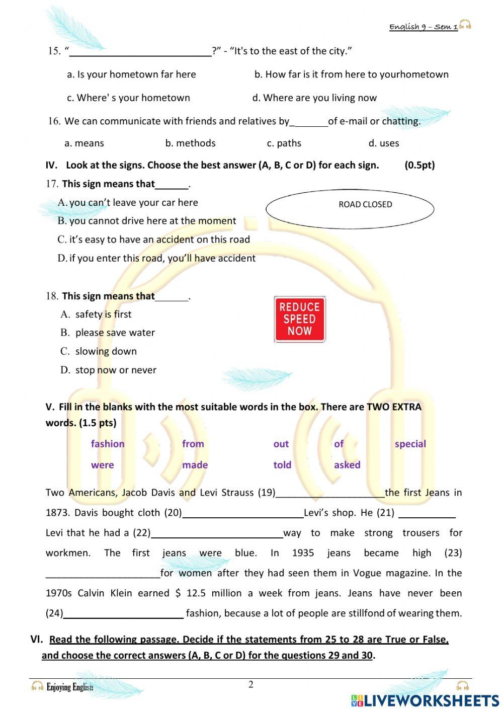 9 - Sem 1 - Practice 1 worksheet | Live Worksheets