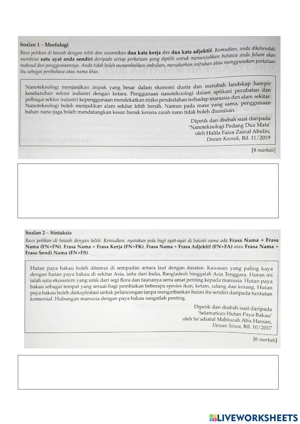 trial spm bm set I online exercise for | Live Worksheets