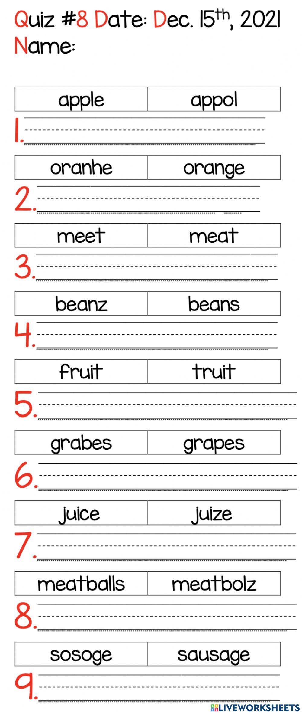 Quiz Lesson 8 Food and drinks worksheet | Live Worksheets