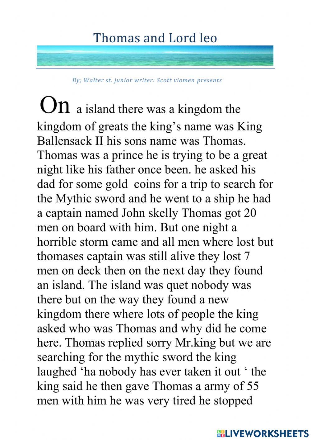 Thomas and lord leo ( adventures ) worksheet | Live Worksheets
