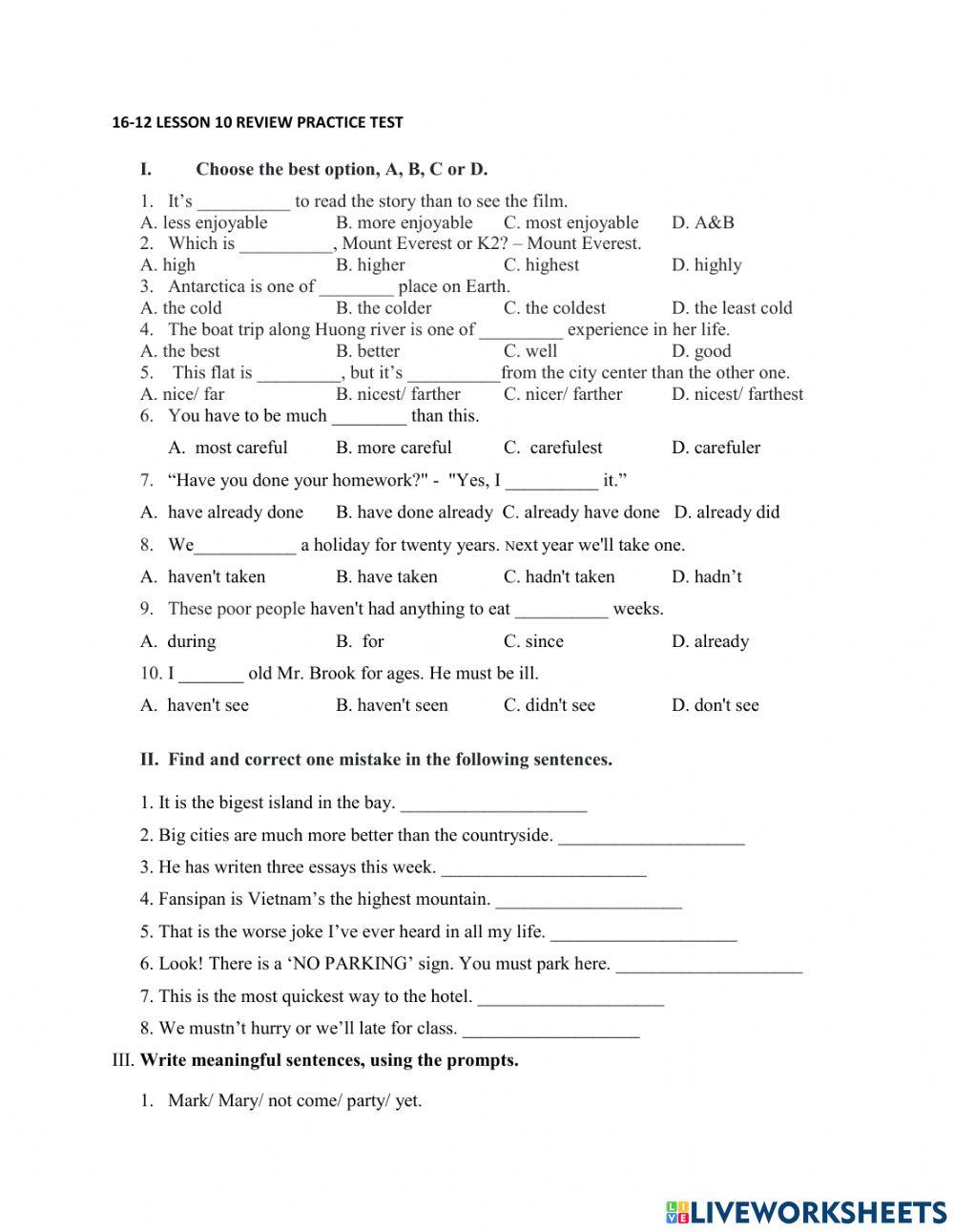 16-12 Mini Test Elem 3 online exercise for | Live Worksheets