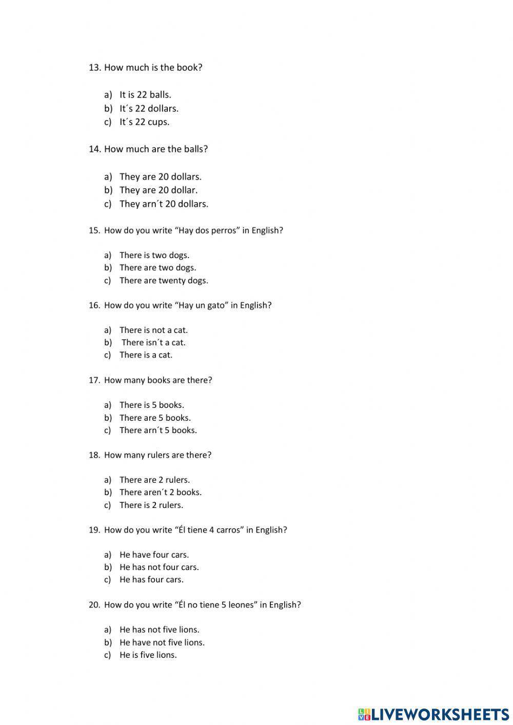 English Exam online pdf worksheet | Live Worksheets