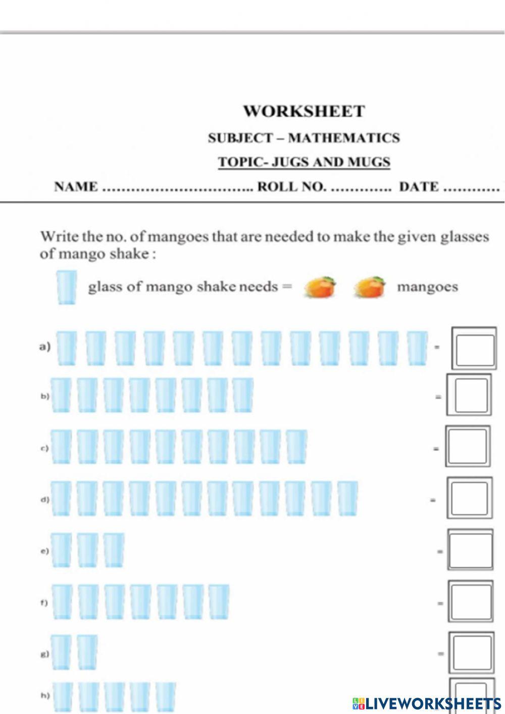 JUGS AND MUGS online exercise for | Live Worksheets