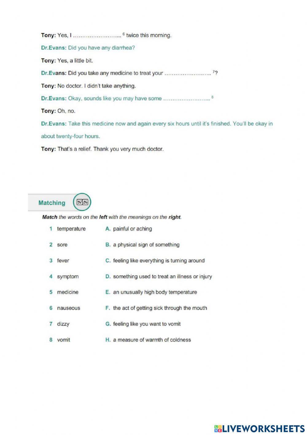 At the doctor's office 2 worksheet | Live Worksheets