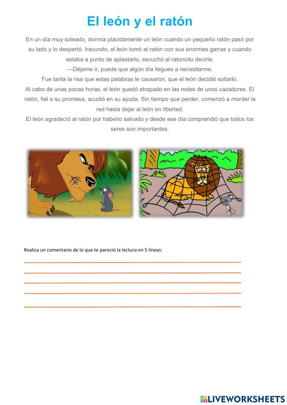 Cuento del león y el ratón worksheet | Live Worksheets