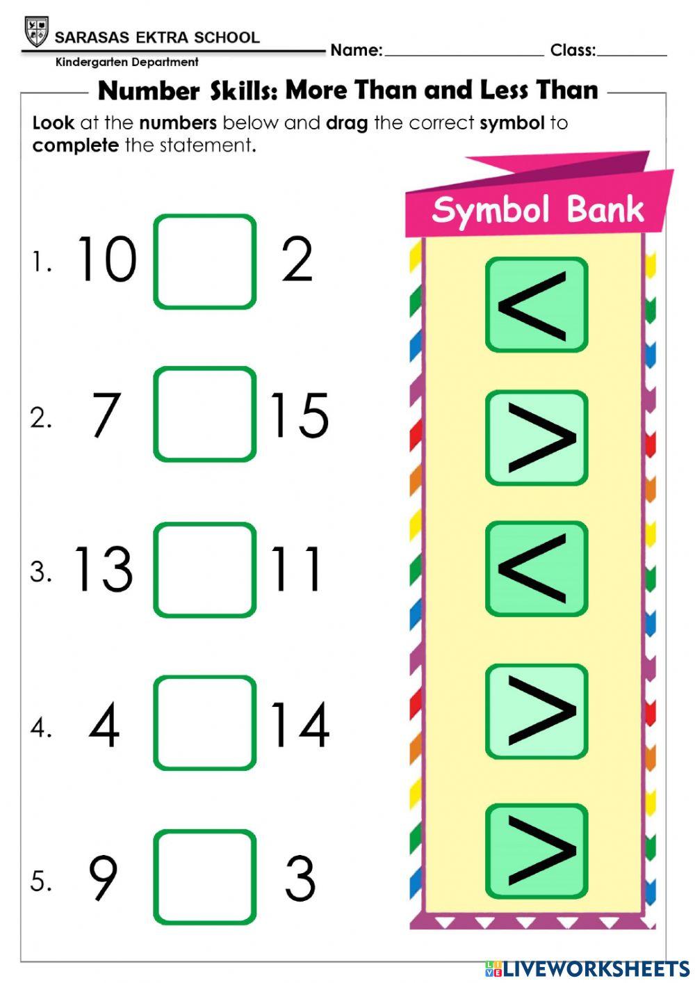 Maths - More Than and Less Than Assignment Activity online exercise for ...