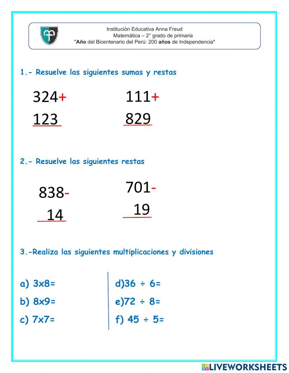 Examen de matemática online pdf worksheet | Live Worksheets